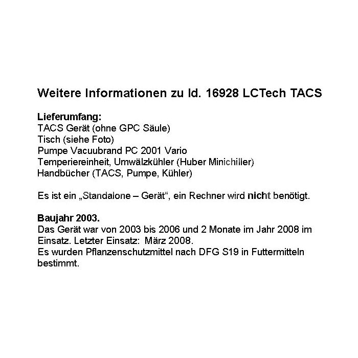 LCTech TACS used with warranty. Used LCTech TACS from Labexchange.com
