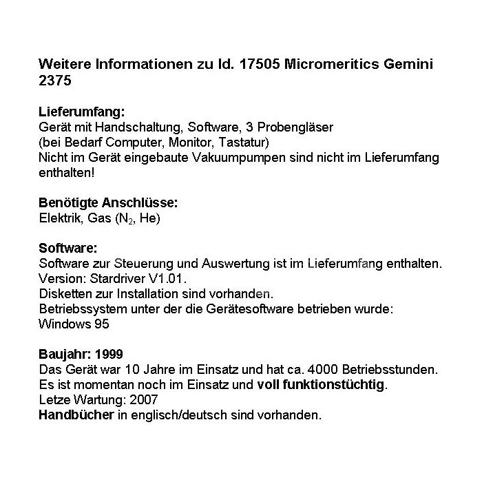 Micromeritics Gemini 2375 used with warranty. Used Micromeritics Gemini ...