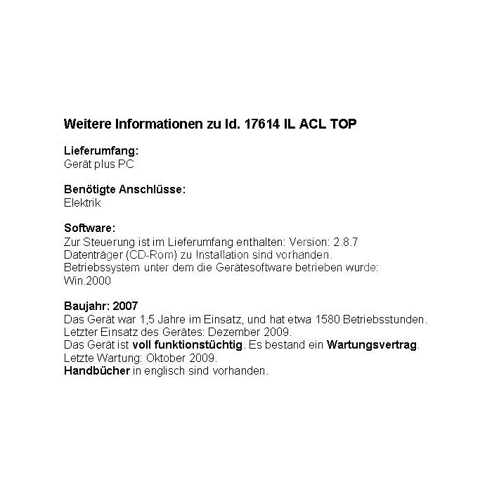IL ACL Top used with warranty. Used IL ACL Top from Labexchange.com